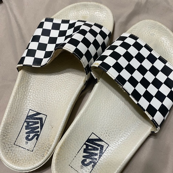 Vans | Shoes | Vans Black And White Checkered Slides | Poshmark